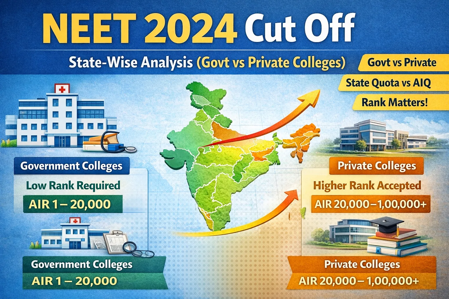 NEET 2024 MBBS Cut Off: State-Wise Govt & Private College Analysis